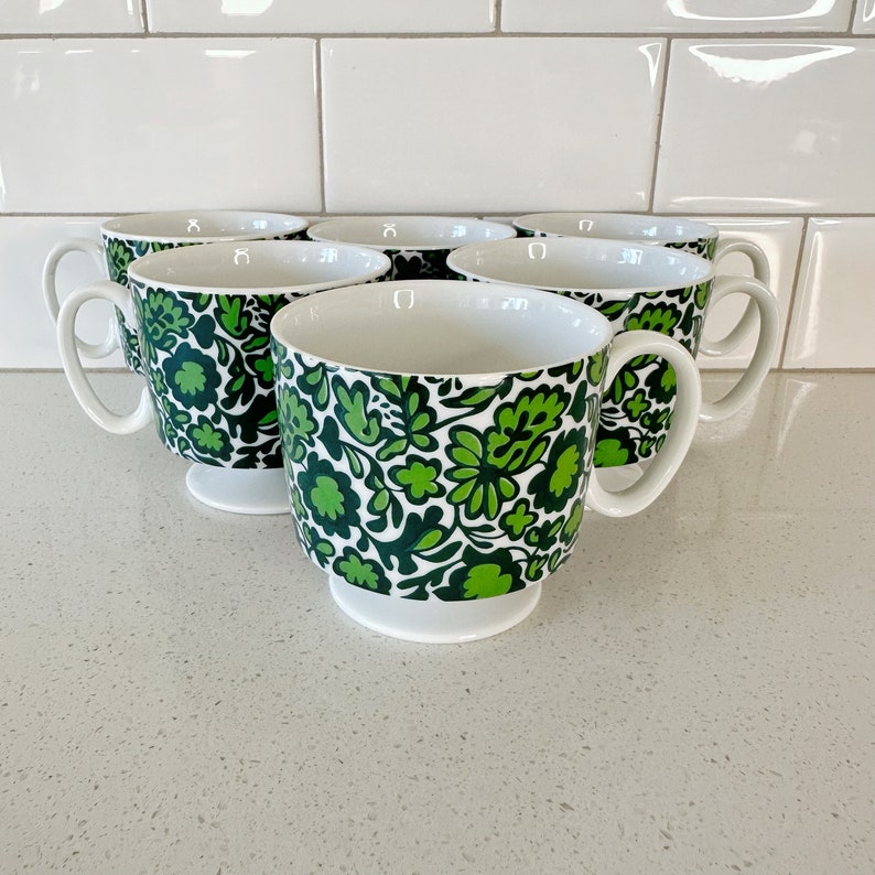 Vintage MCM Retro Mod Floral Porcelain Pedestal Mugs - Etsy