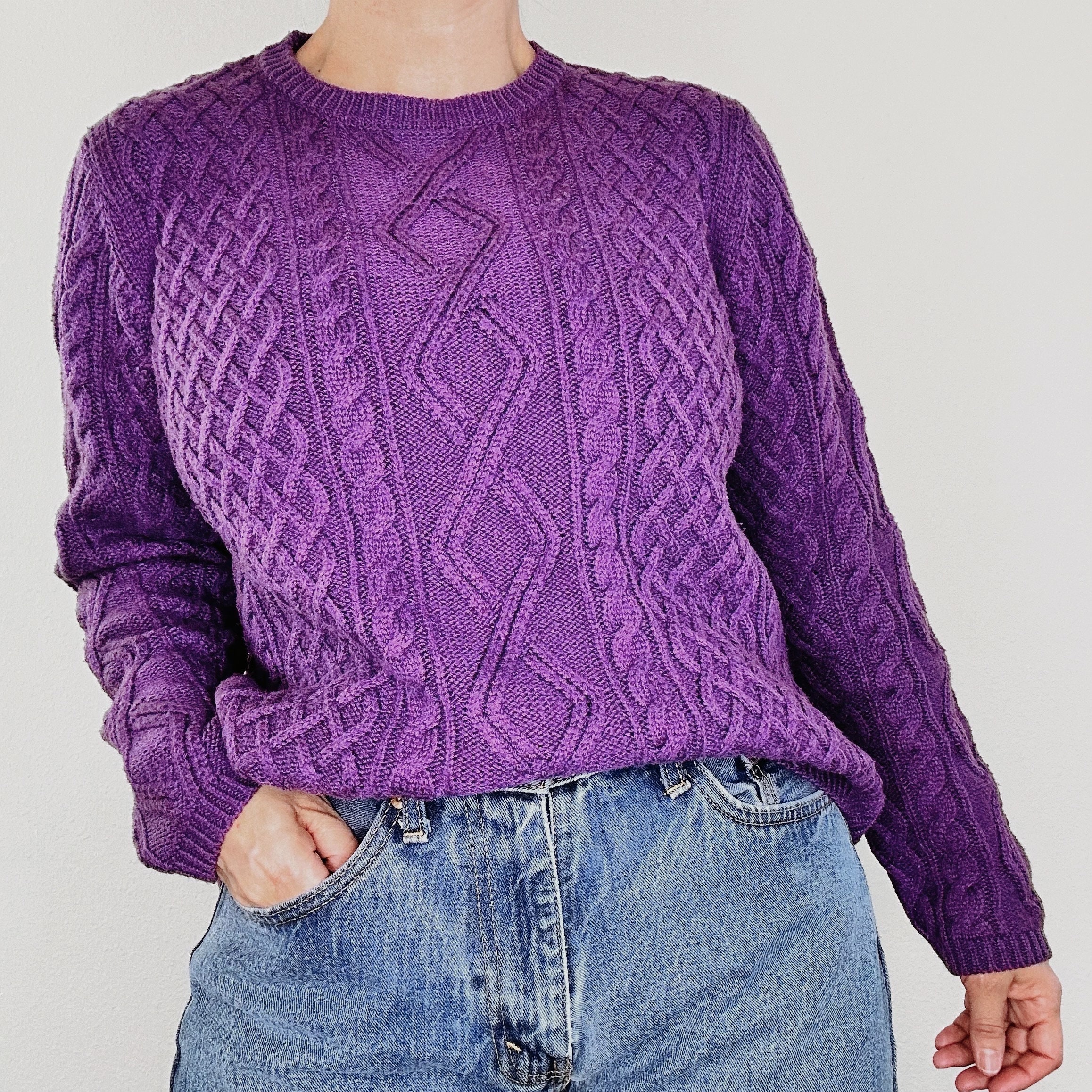 Vintage May Company Chunky Grape Colored Cable Knit Sweater - Etsy