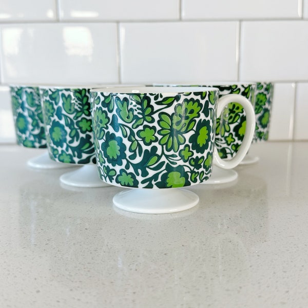 Vintage MCM Retro Mod Floral Porcelain Pedestal Mugs - Etsy