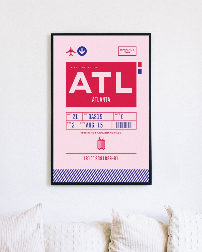 Atlanta Baggage Tag Print ~ Printable Wall Art ~ ATL Decor Poster ...