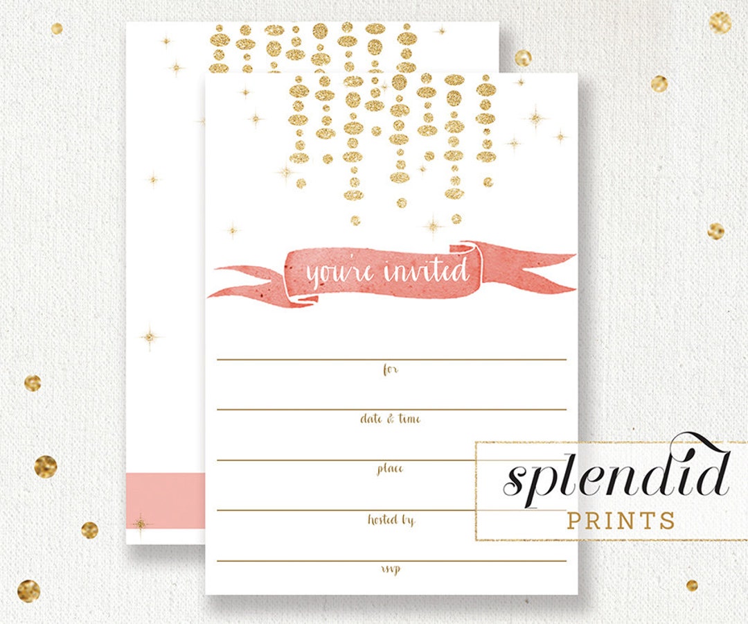 Blush Pink & Gold Blank Invitation INSTANT DOWNLOAD 5x7 Glitter Pink ...