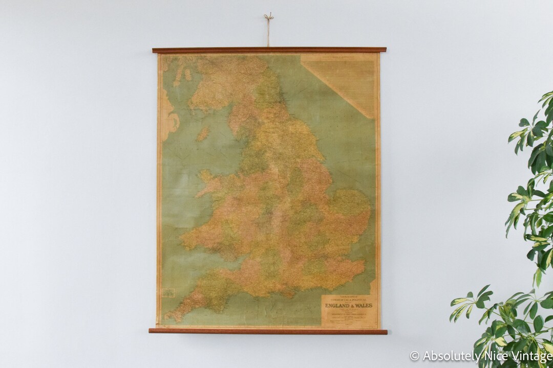 Vintage Geographia Wall Map of England and Wales by P. H. Thorpe - Etsy UK