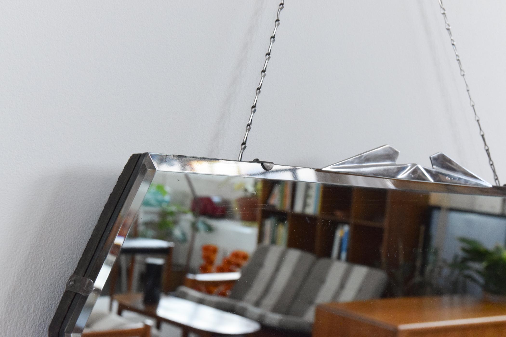 Vintage Art Deco Frameless Bevelled Wall Mirror With Chrome Decorative ...
