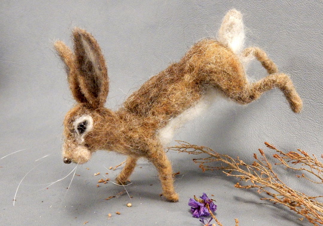 Needle Felted Hare Miniature: Faux Taxidermy - Flexible Jackrabbit ...