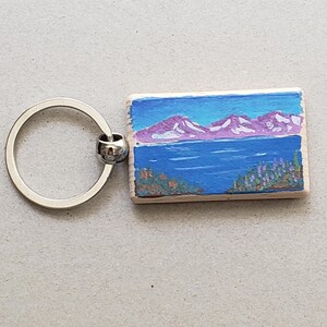 Hand Painted Rectangular Wooden Keychains, Mini Landscape Acrylic ...