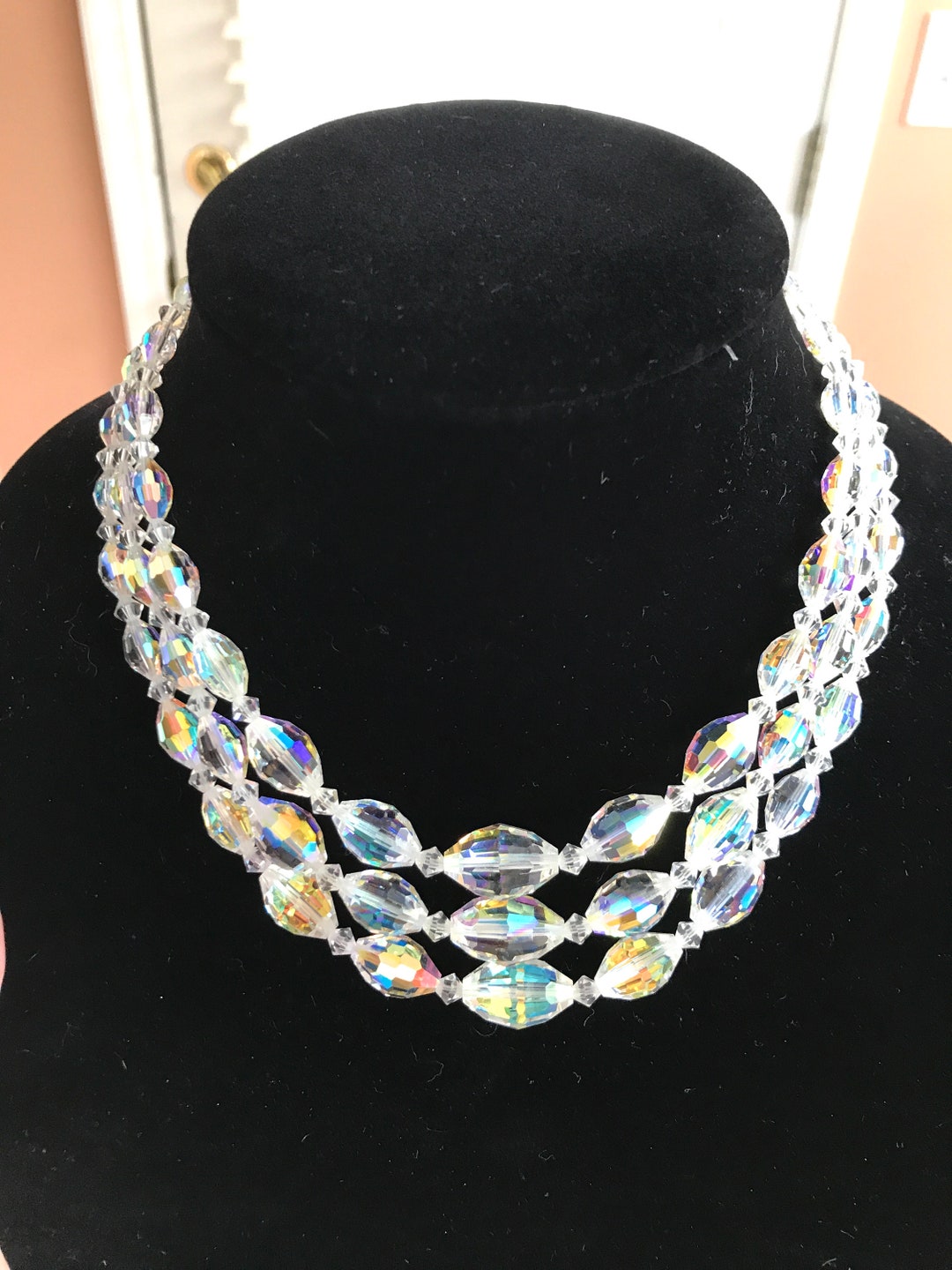 Vintage Three Strand Crystal Necklace - Etsy