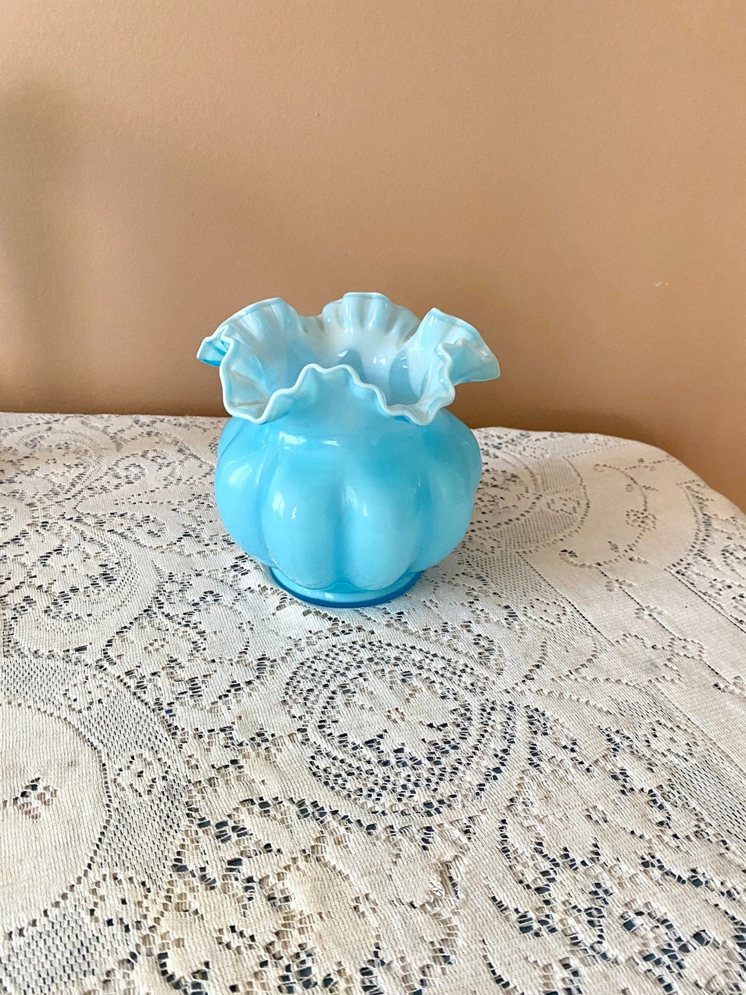 Fenton Blue Ruffled Vase - Etsy