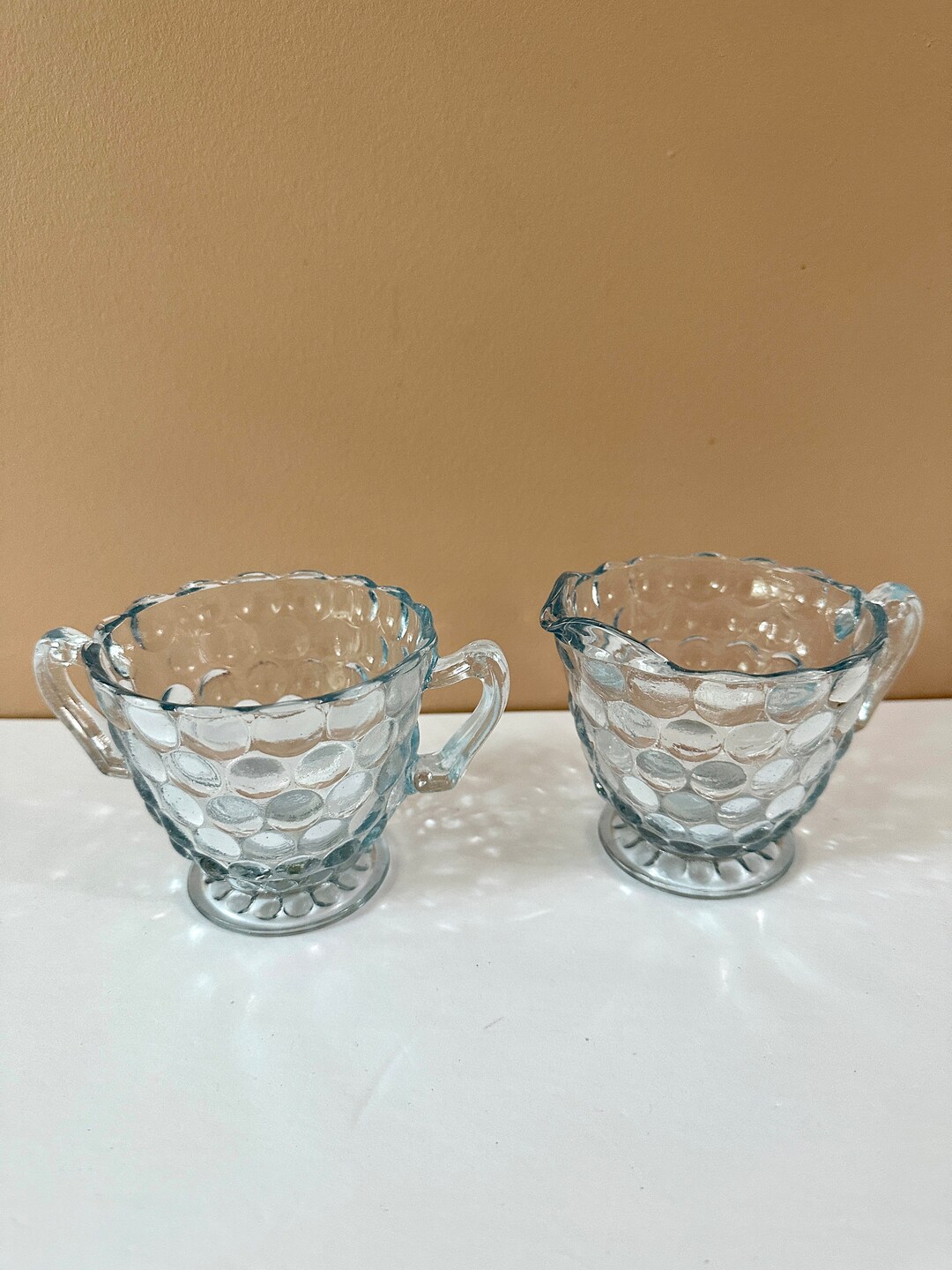 Anchor Hocking Blue Bubble Glass Sugar and Creamer - Etsy