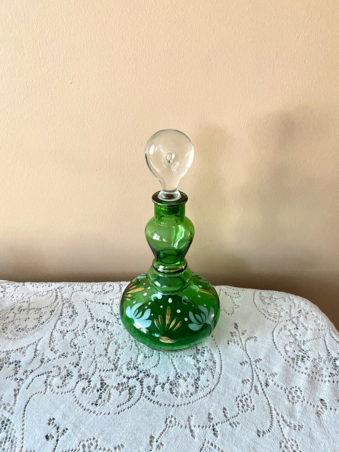 Vintage Green Hand Painted Decanter /vintage Decanter - Etsy