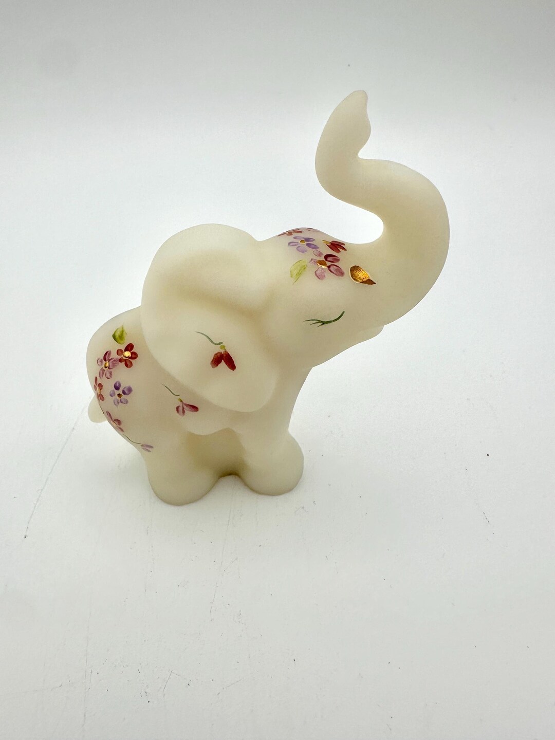 Fenton White Satin Handpainted Elephant - Etsy