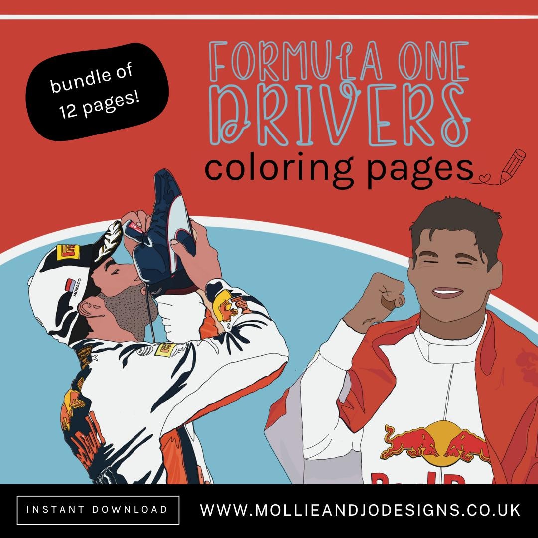 F1 Drivers Colouring Pages Set of 12 Printable Colouring Sheets Instant ...