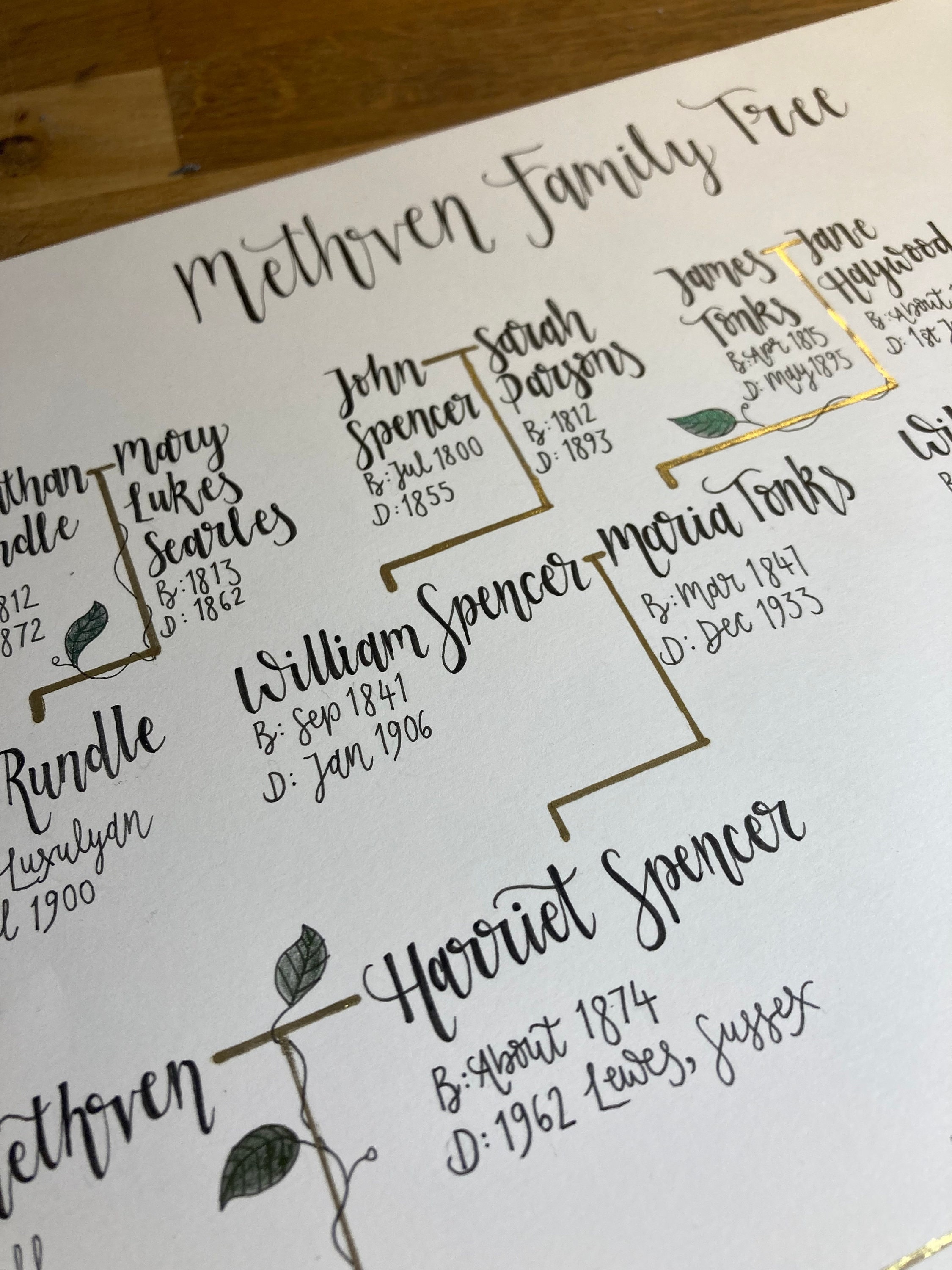 Handwritten Family Tree Hand Lettering Personalised Gift Ancestry ...
