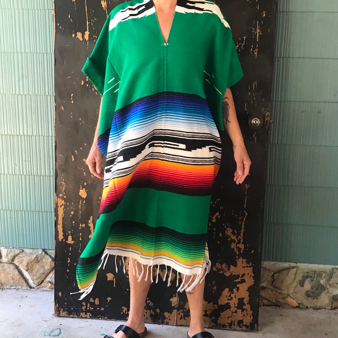 Vintage 70’s Authentic Green Mexican Woven Serape Blanket Poncho - Etsy