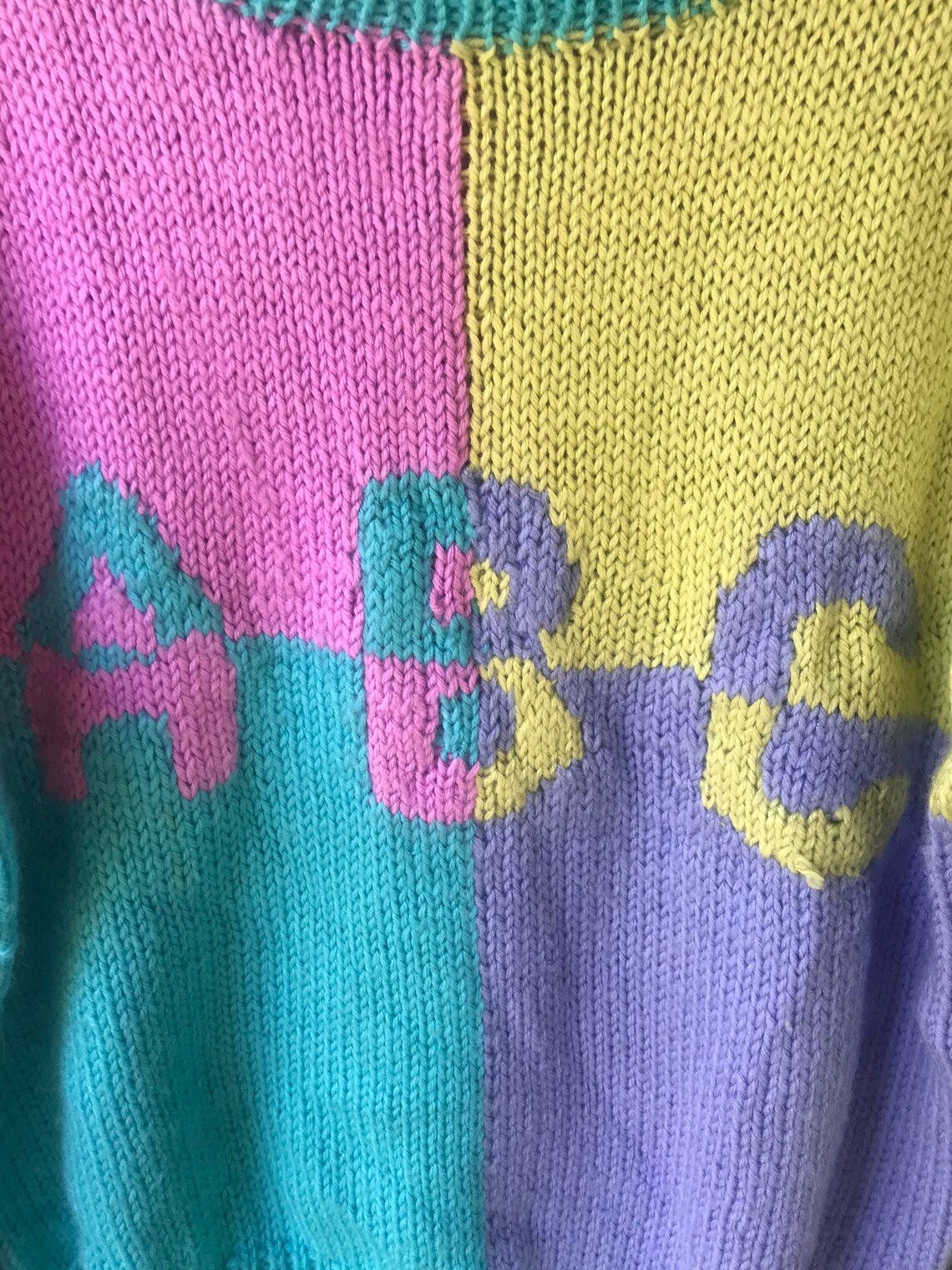 Vintage 80s/90s Bright Color Block ABC Knit Sweater Handmade | Etsy
