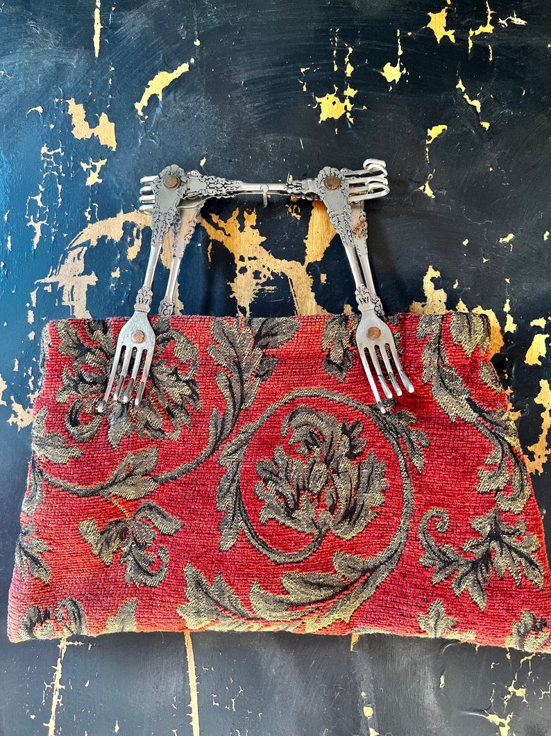 Vintage Antique Forks Top-handle Tapestry Carpet Bag/ Purse/ Hand Bag ...