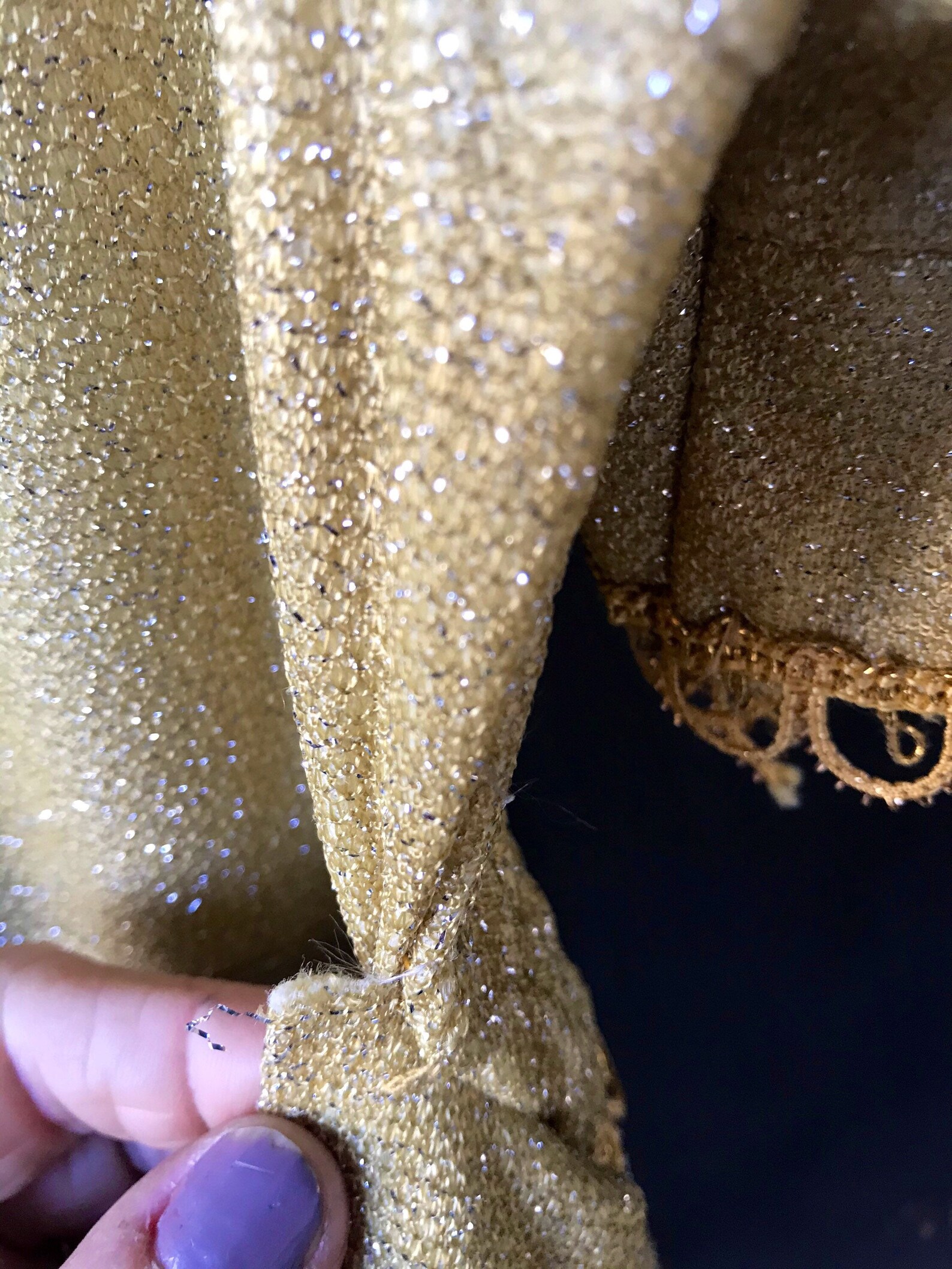 Vintage 70's Sparkling Metallic Gold Puff Shoulder Lace Collar Empire ...
