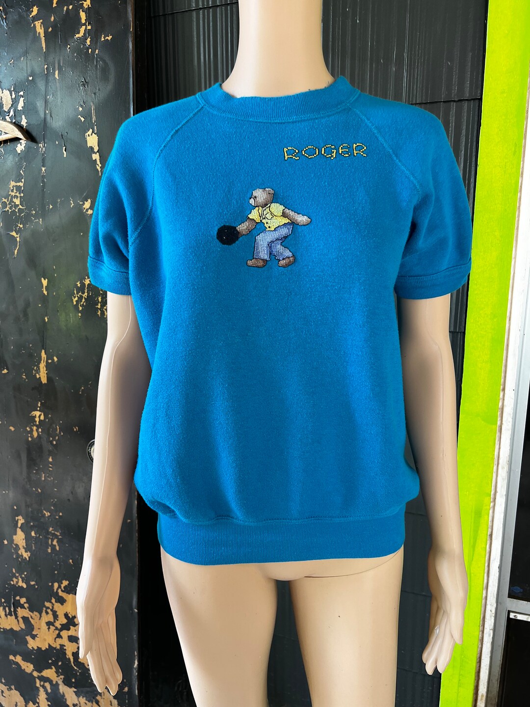 Vintage Blue Roger Bear Bowling Short Sleeve Sweatshirt Ultimate ...