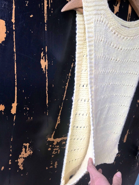 Vintage 70's Mod Pale Yellow Crochet Tank Top Sweater… - Gem