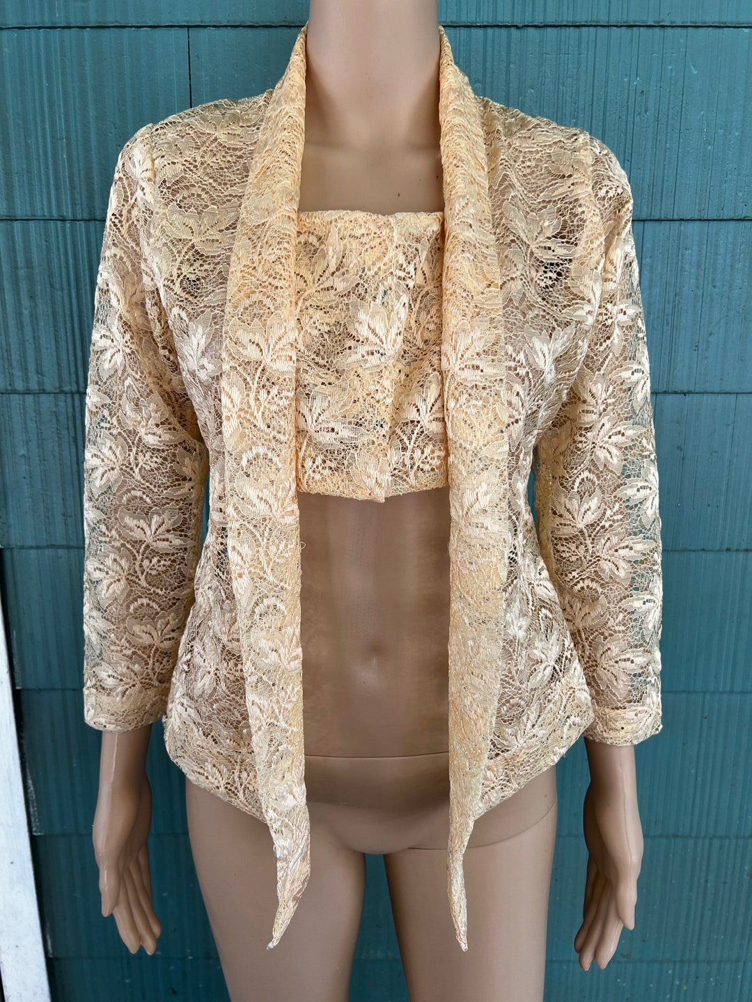 Vintage 60’s Unique off White Semi Sheer All Lace Cardigan Midriff Top ...