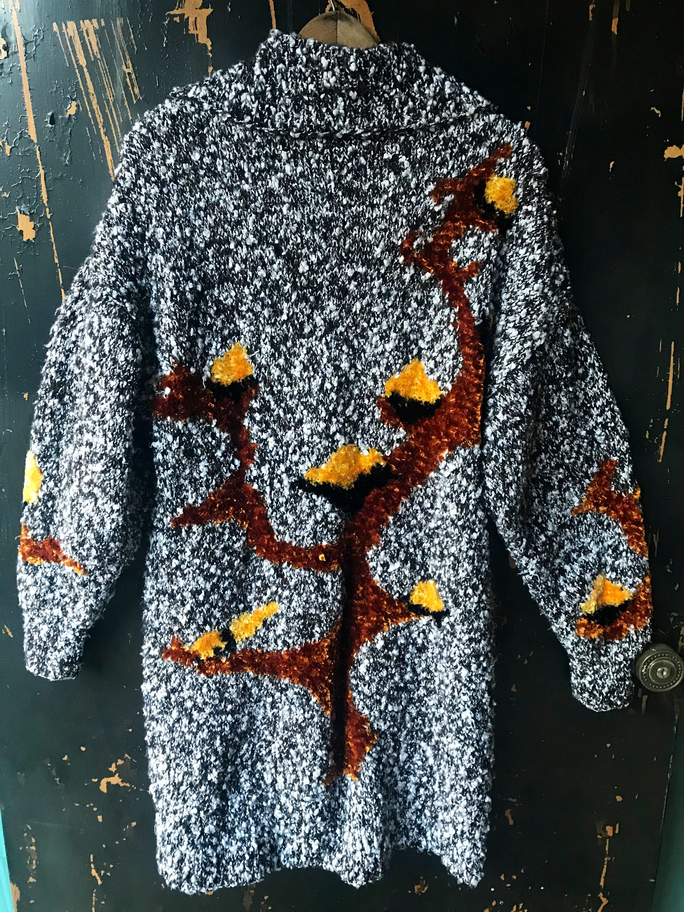 Vintage Hand Knit Tree Branch Design Cardigan Robe Coat size | Etsy