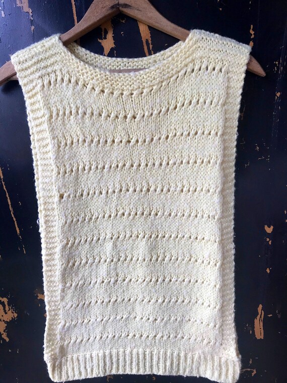 Vintage 70's Mod Pale Yellow Crochet Tank Top Sweater… - Gem
