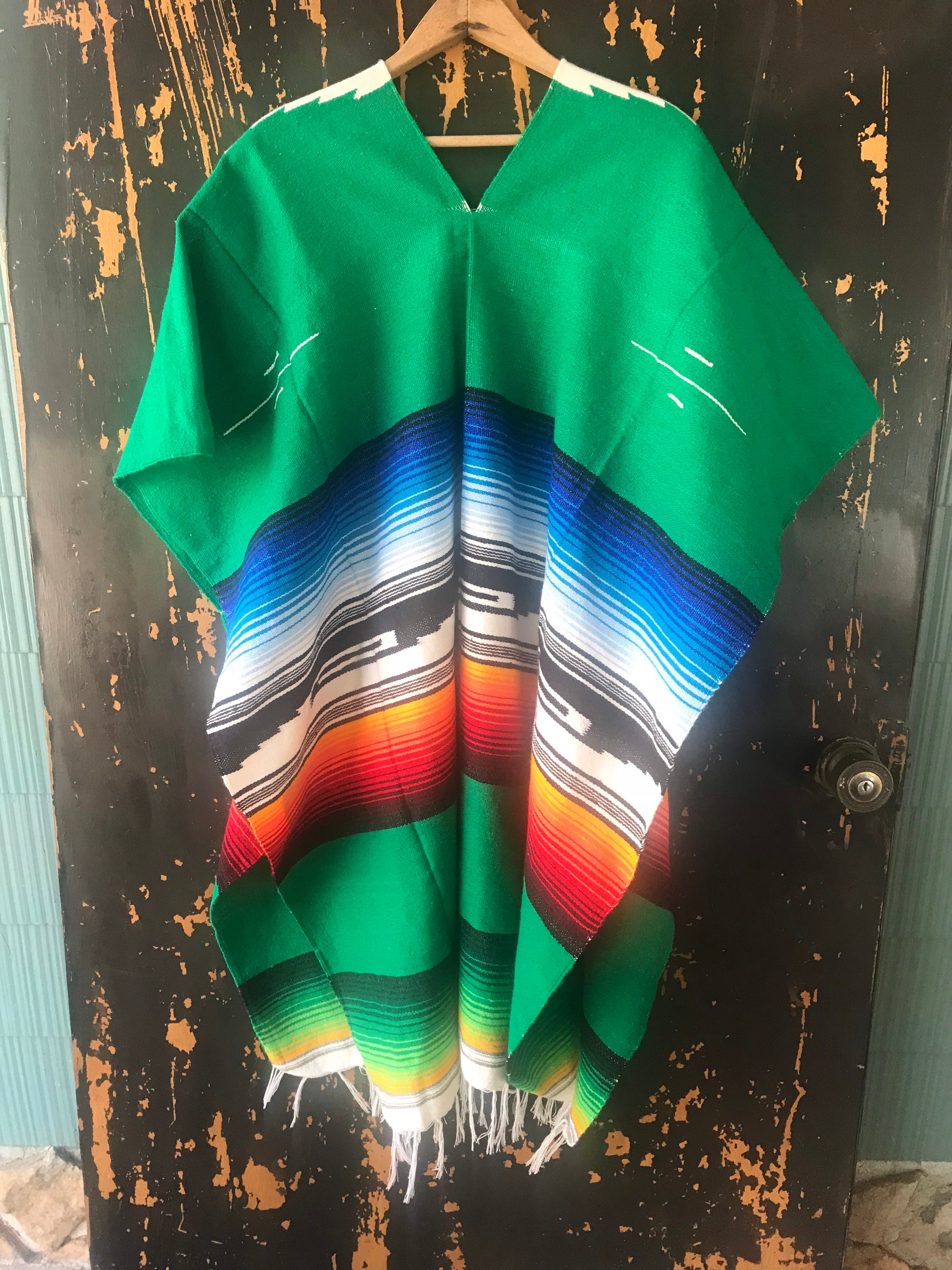 Vintage 70’s Authentic Green Mexican Woven Serape Blanket Poncho - Etsy
