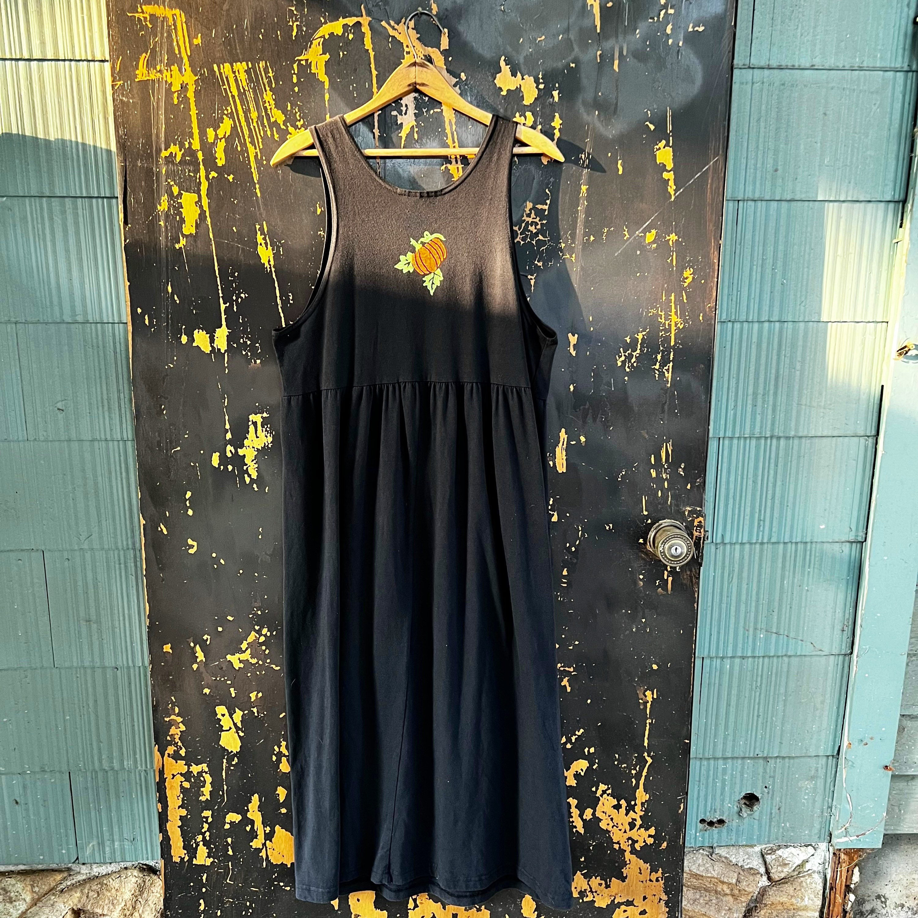 Vintage 90s Black Jumper Tank Midi Dress With Hand Painted Pumpkins by ...