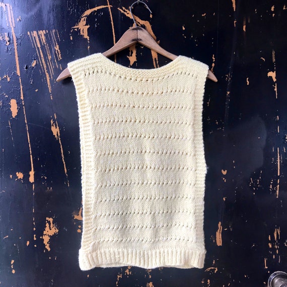 Vintage 70's Mod Pale Yellow Crochet Tank Top Sweater… - Gem
