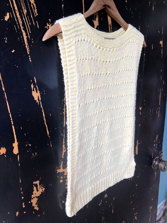Vintage 70's Mod Pale Yellow Crochet Tank Top Sweater… - Gem