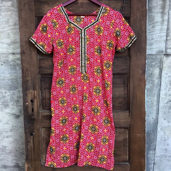 Vintage 70's Mandala Print Indian Style Tunic Kurti D… - Gem