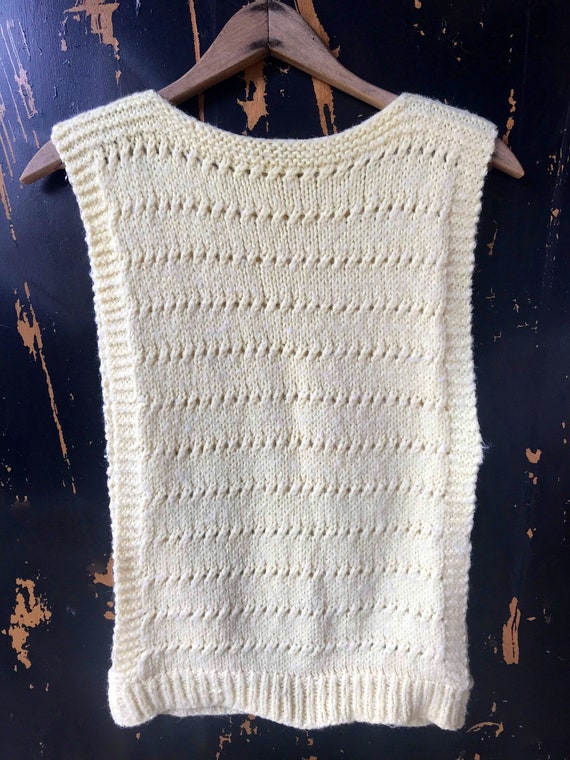 Vintage 70's Mod Pale Yellow Crochet Tank Top Sweater… - Gem