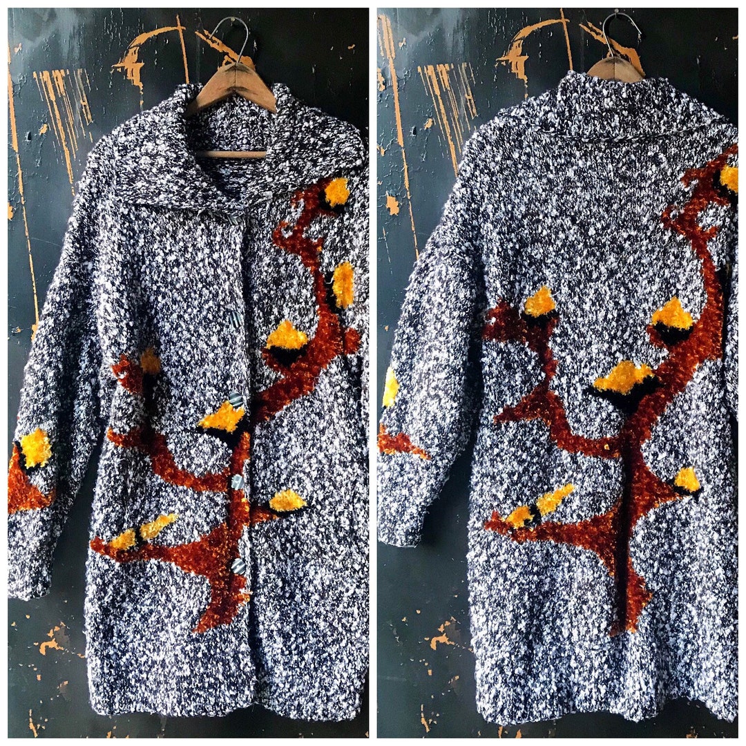 Vintage Hand Knit Tree Branch Design Cardigan Robe Coat Size Large OOAK ...