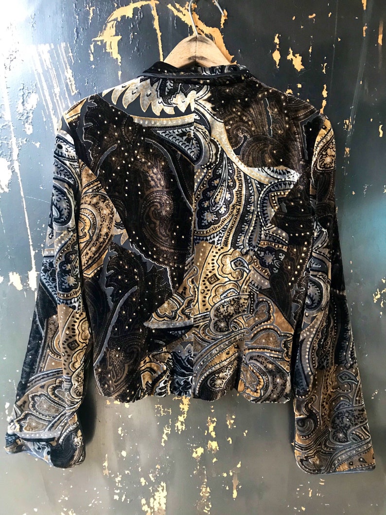 Vintage 90's Luxe Brown and Gold Paisley Velvet Cropped Jacket by JS ...