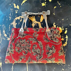 Vintage Antique Forks Top-handle Tapestry Carpet Bag/ Purse/ Hand Bag ...