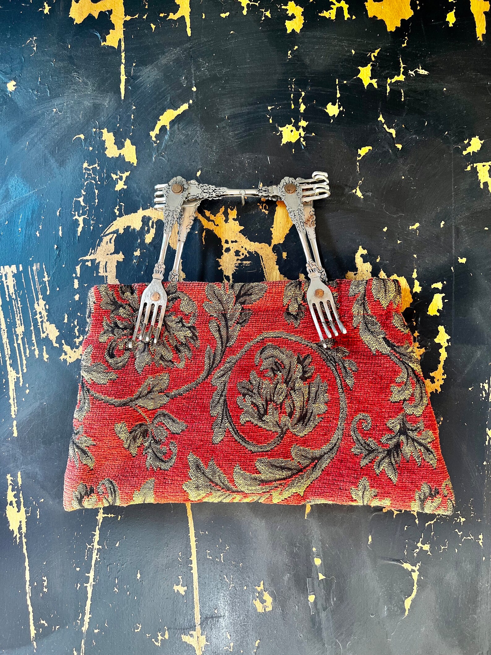 Vintage Antique Forks Top-handle Tapestry Carpet Bag/ Purse/ Hand Bag ...