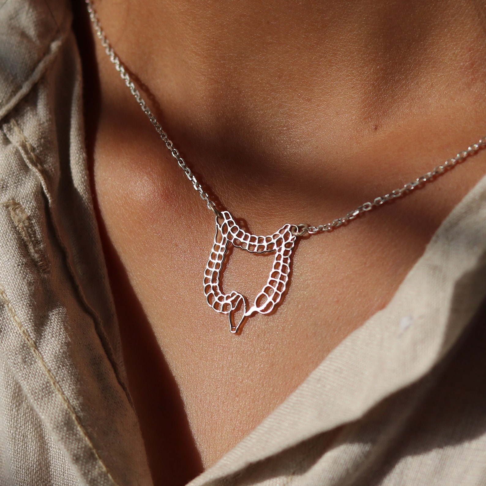 Large Intestine Pendant Human Organ Necklace Silver Pendant Biology ...