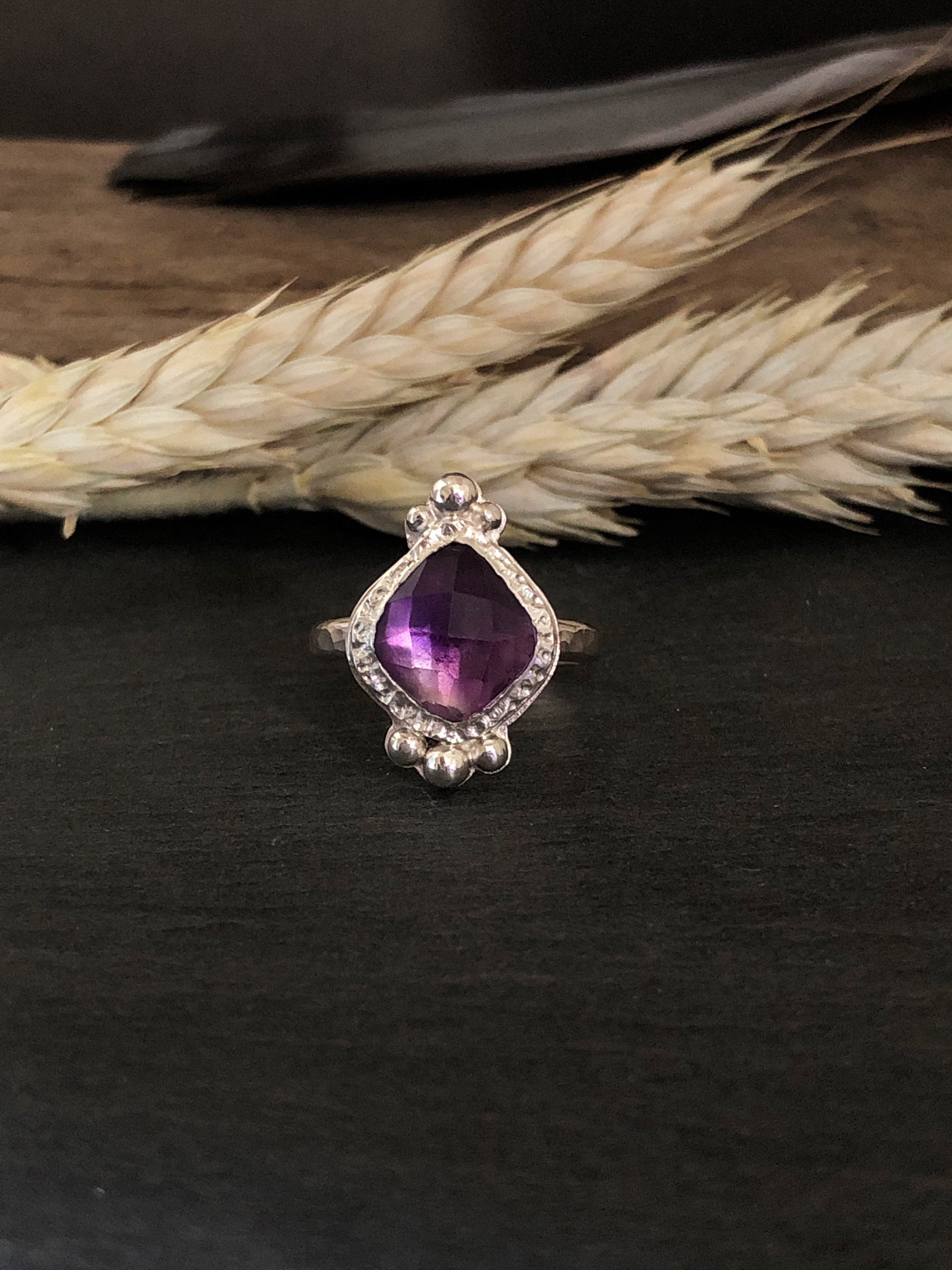 Rose Cut Amethyst, Sterling Silver Ring Size 6.5 US - Etsy