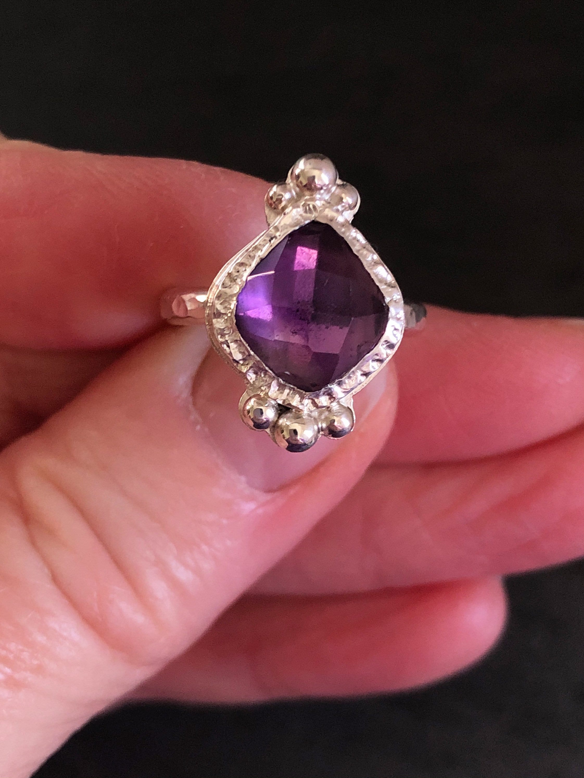 Rose Cut Amethyst, Sterling Silver Ring Size 6.5 US - Etsy