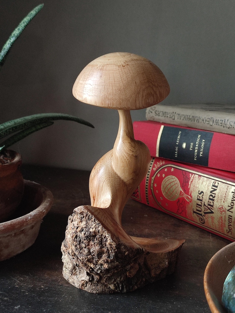 Handmade Oak Mushroom Sculpture – Pyrography Wood Carving, Home Decor ...