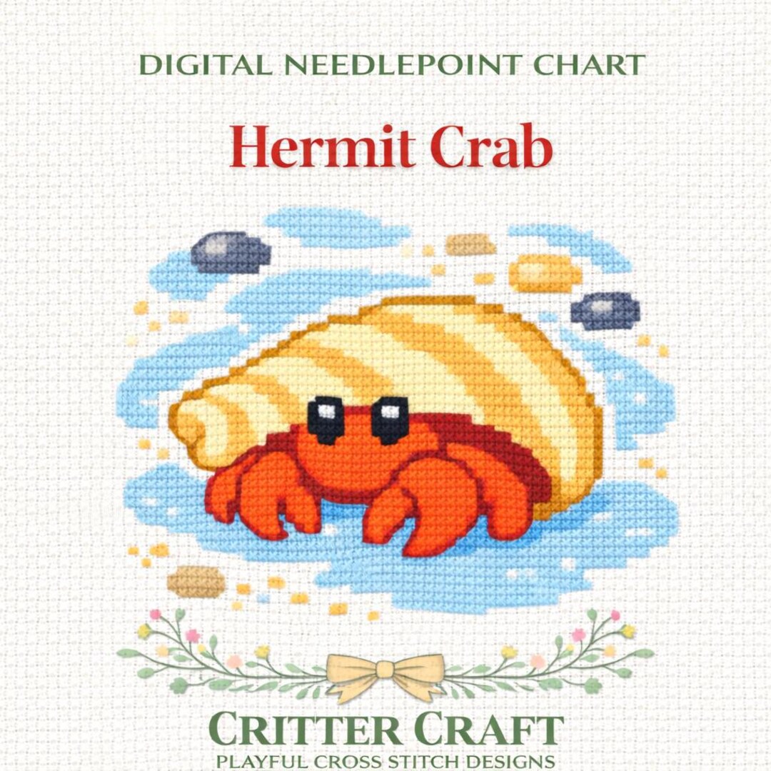 Hermit Crab Needlepoint Chart PDF, Crab Needlepoint Pattern, Cute ...
