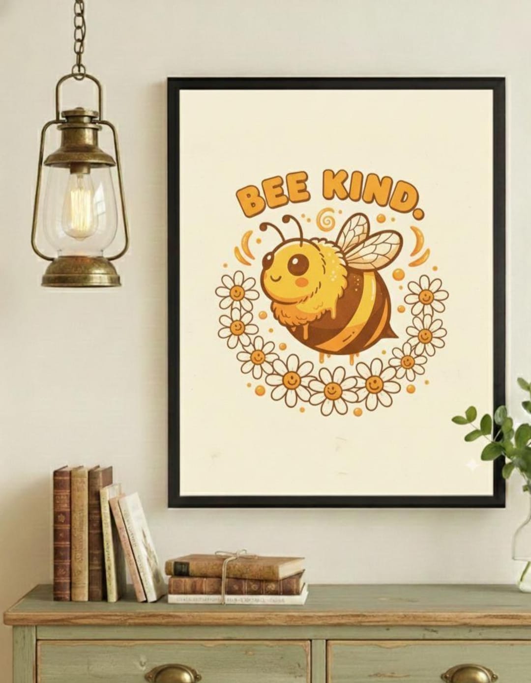 Bee Kind Wall Art Printable – Retro Bee Poster, 70s Style Motivational ...