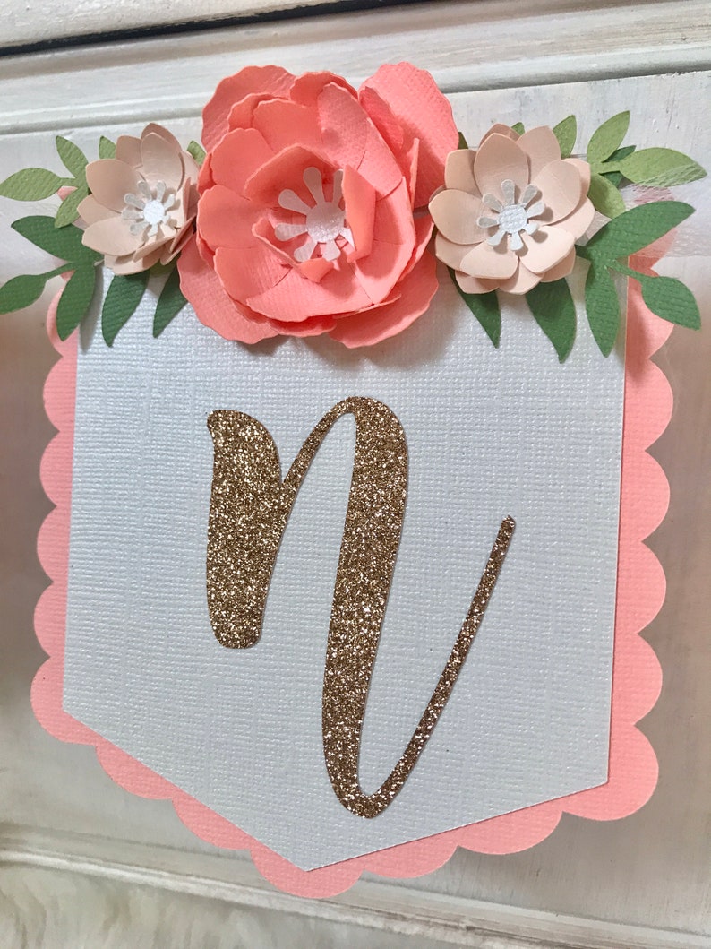 One Coral Floral Banner Bohemian Theme Birthday Decorations | Etsy