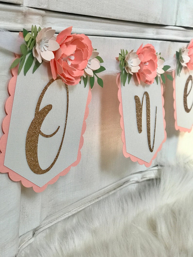 One Coral Floral Banner Bohemian Theme Birthday Decorations | Etsy