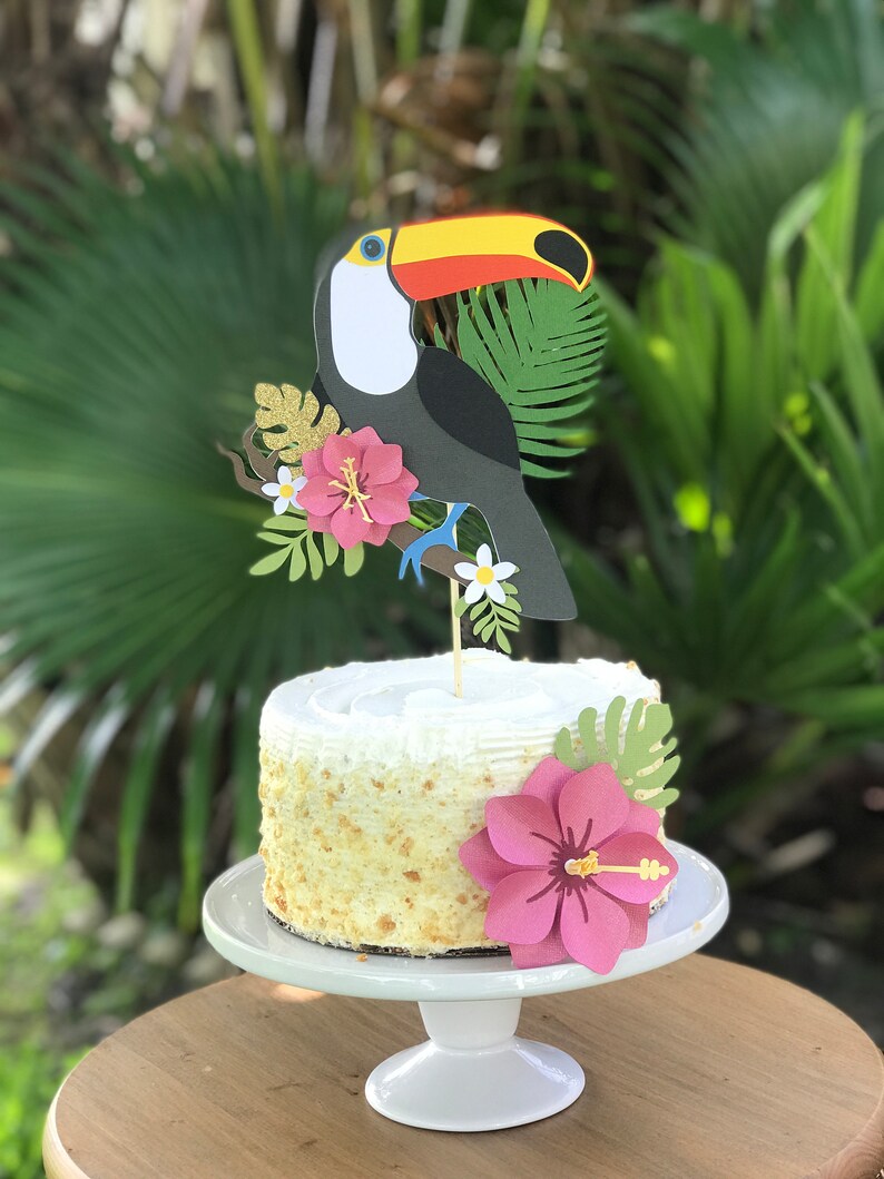 Tropical Party Toucan Cake Topper Palm Leaves Tropical Baby | Etsy