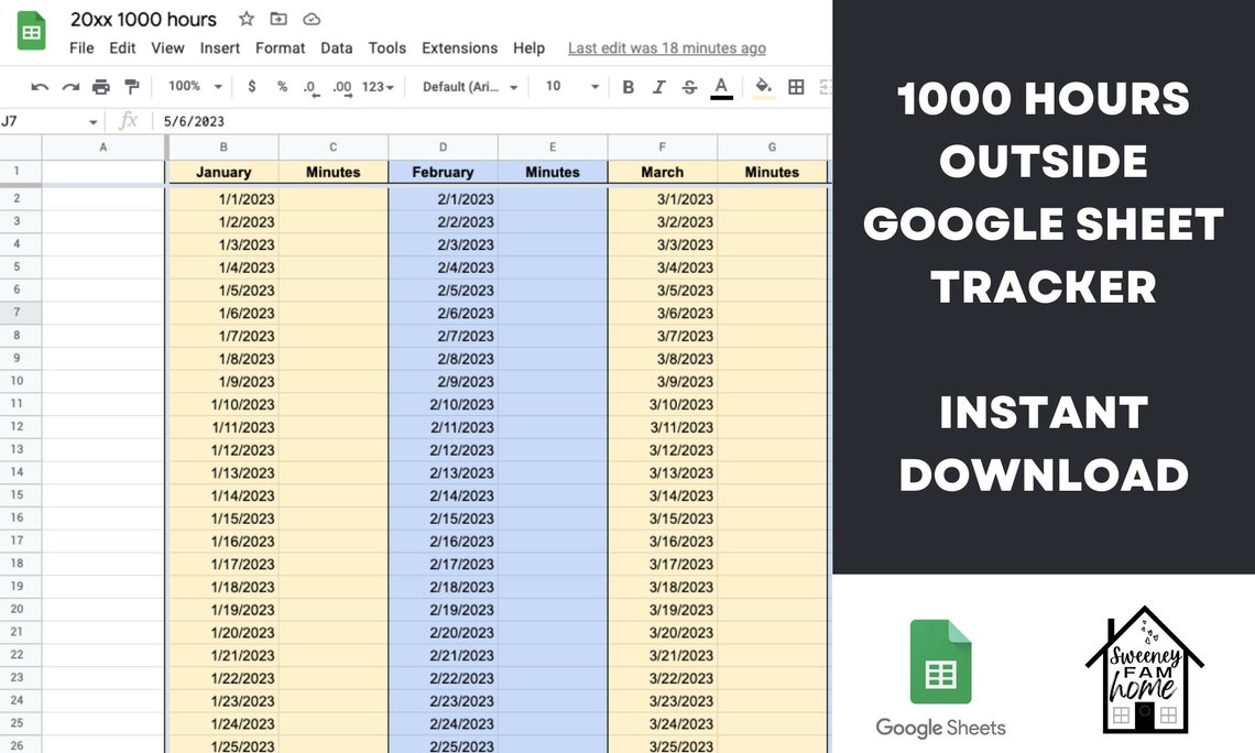 1000 Hours Google Sheet Tracker, Instant Download, 1000 Hours Outside ...