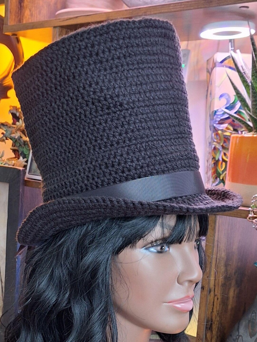 Black Top Hat, Tall, Classic Top Hat, Victorian Top Hat, Crochet Top ...