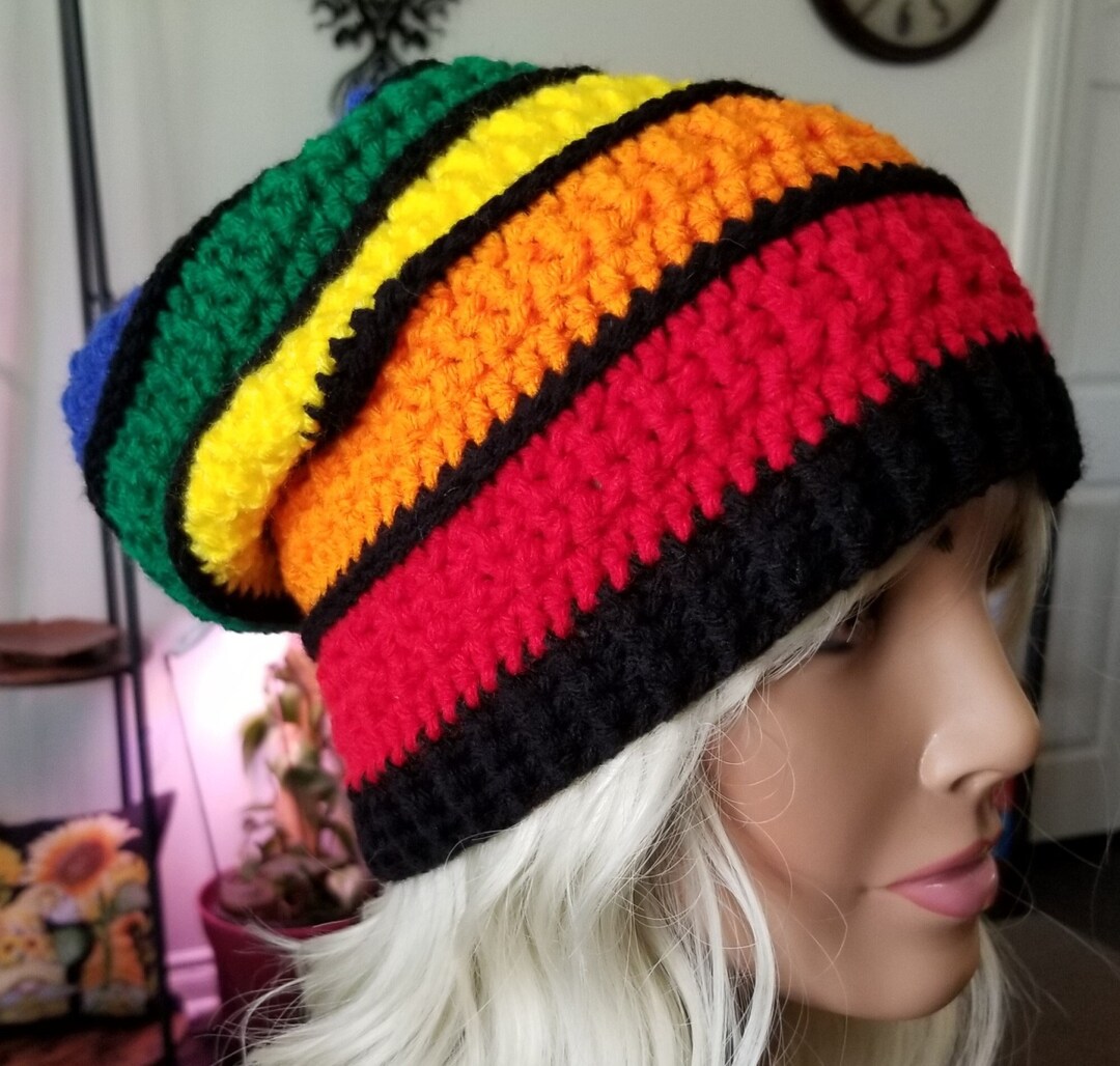 Pride Crochet Beanie, Stripe Beanie, Crochet Hat, Slouchy, Rainbow ...