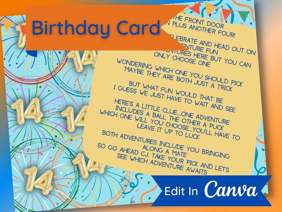 Editable Birthday Card, DIY Canva Template (digital Download) - Etsy UK