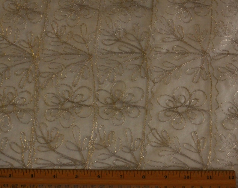 Silver Embroidery on White 100% Silk Organza Fabric 44 | Etsy