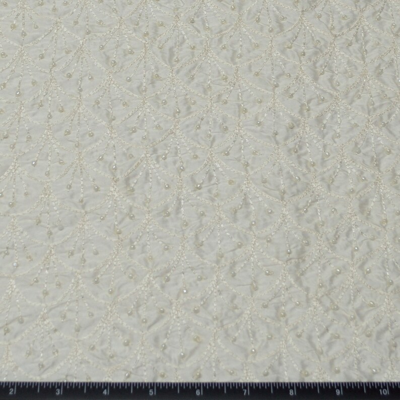Ivory Shantung Dupioni Bridal Embroidery With Beads 100% Silk Fabric ...